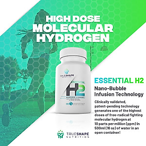 TrueShape Nutrition Essential H2 Fizzy Molecular Hydrogen Tablets for Water Nutritional Supplement (Unflavored, 30 Servings)
