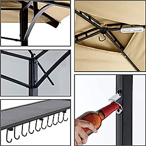 MASTERCANOPY  8 x 5 Grill Gazebo Outdoor BBQ Gazebo Canopy with 2 LED Lights (Khaki)