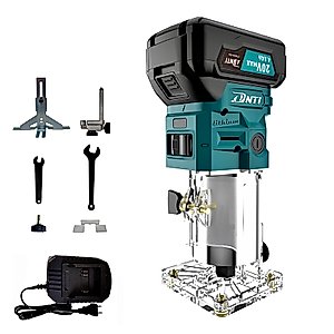 DNTI-20V Cordless Router for Woodworking 30000 rpm Brushless Portable Handheld palm router tool Wood Trimmer Router Power Tools Kit 4.0 Battery & Fast Charger, 1/4" Collet etc 903w