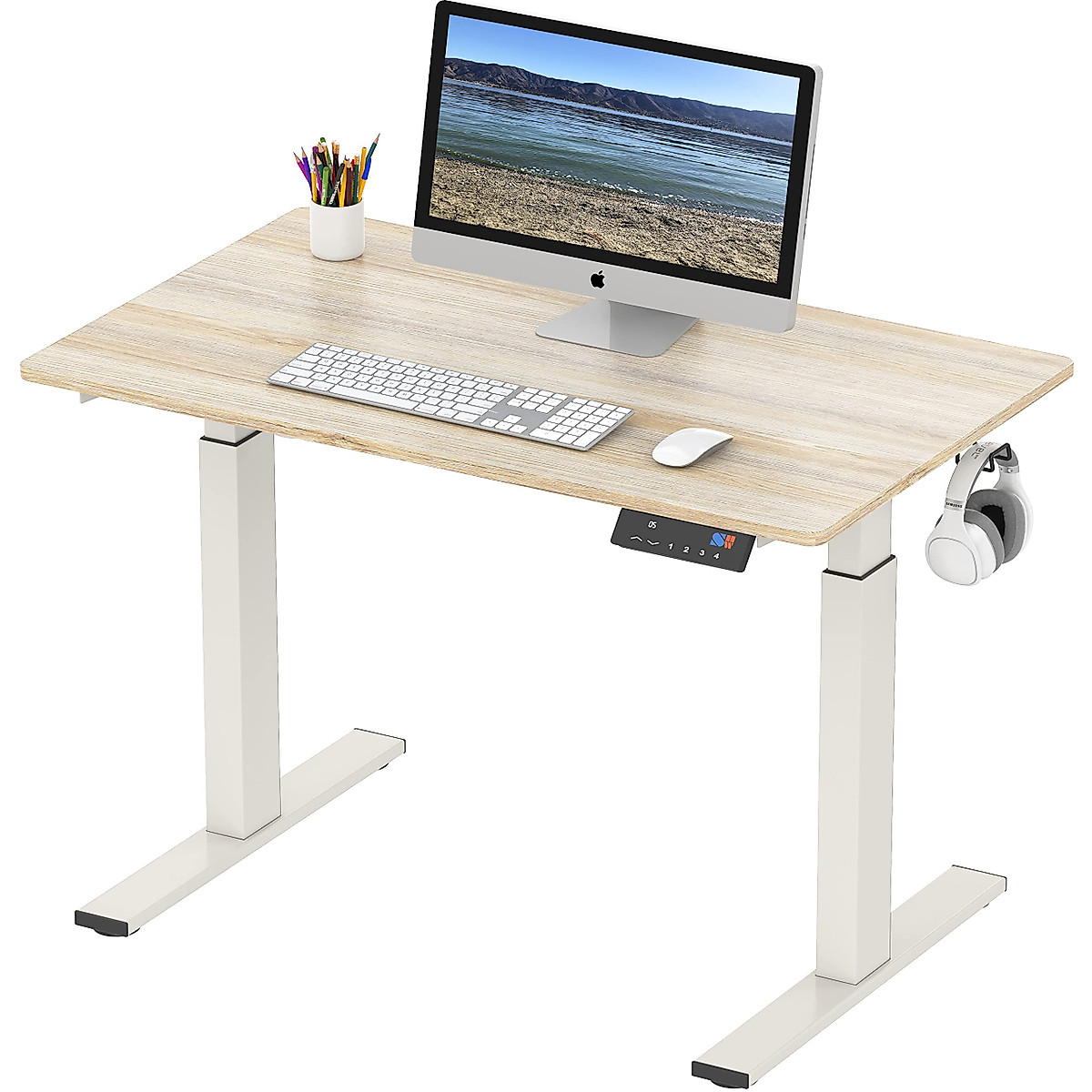 SHW Memory Preset Electric Height Adjustable Standing Desk, 40 x 24 Inches, Maple