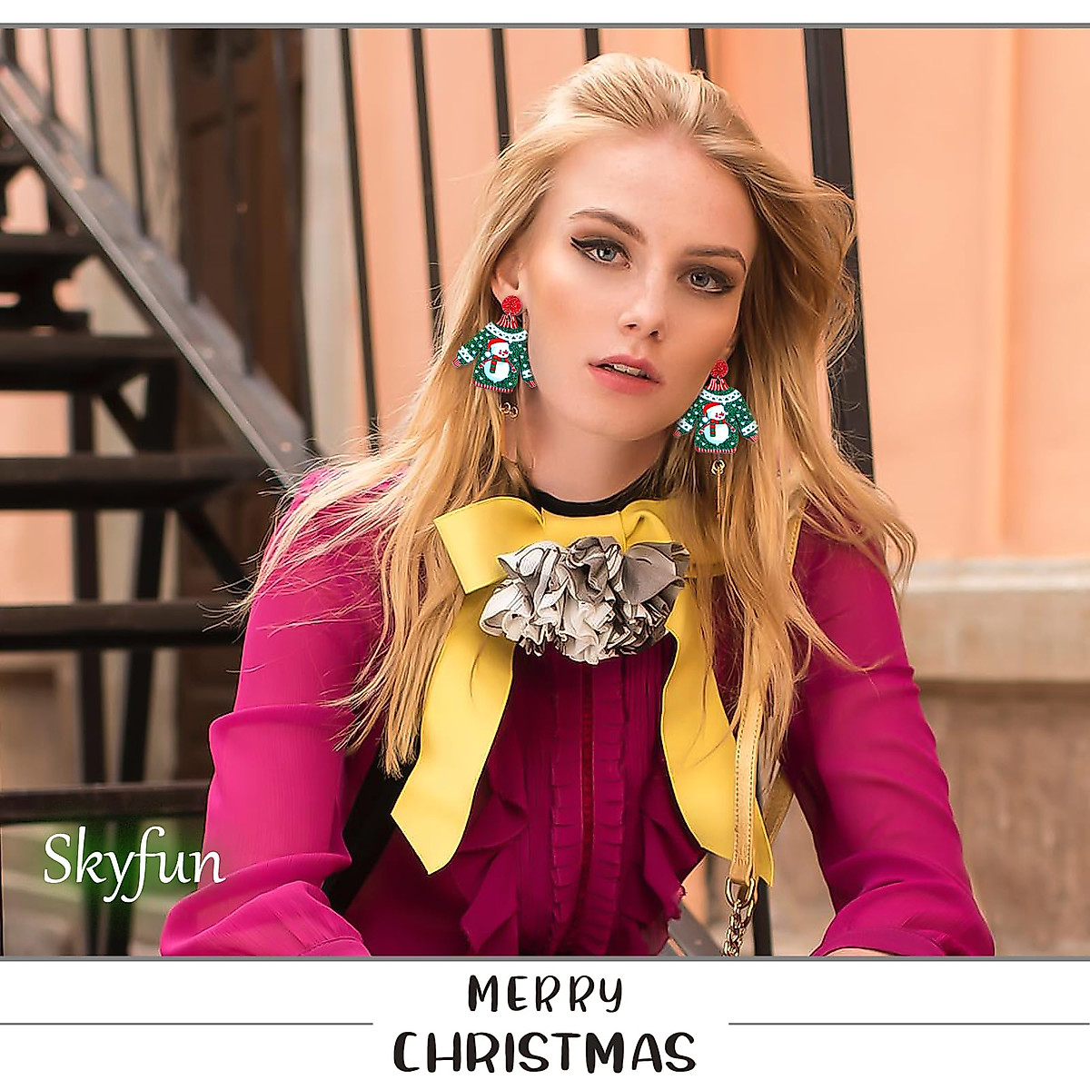 SKYFUN Christmas Earrings for Women Acrylic Lightweight Dangle Earrings Merry Christmas Santa Claus Snowman Ugly Sweater Elk Xmas Holiday Jewelry Gifts Accessories Green Sweater