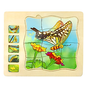 Wooden Puzzles for Kids Ages 4-8, 5 Layers Life Cycle of a Butterfly Montessori Jigsaw Puzzle for Kids, Children Preschool Learning Educational Puzzles Toys for Boys and Girls
