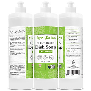 Dish Soap by Sky Organics (16 fl oz x 2 Pack) USDA Bio-Based Unscented Plant-Based Liquid Grease Cutting Soap, Cruelty-Free, Biodegradable Formula