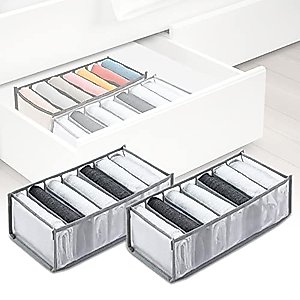 Evankin 2PCS Wardrobe Clothes Organizer - 7-Grid Drawer & Closet Storage Organizer - Nylon Mesh Organizer - Small Size for Leggings, Underwear, Socks (Grey)