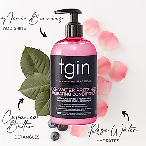tgin Rose Water Frizz-Free Hydrating Conditioner, for Curly, Coily and Wavy Hair, with Rose Water and Acai Berry, Moisturizes Low Porosity Hair, 13 oz