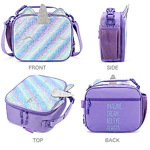 mibasies Kids Insulated Lunch Box for Girls Rainbow Unicorn Bag