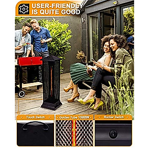 Star Patio Electric Patio Heater, Freestanding Outdoor Heater, 1500W Infrared Heater with Matte Black Finished, Tip-Over Protection, Silent Heating, IP55 Outdoor Heaters, STP1299-RMHD-M