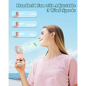 Handheld Fan Rechargeable,Portable Fan Battery Operated Fan with LED Display,Mini Small Hand Fan Foldable Fan with Power Bank, 4000mAh Travel Fan Personal Fans,Makeup Lash Fan for Girls Women Kids