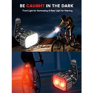 Cuvccn Bike Lights, Rechargeable Bicycle Lights Set Super Bright 8+12 Modes, IPX6 Waterproof Bike Lights for Night Riding/Cycling Safety, Front and Back Taillight Reflectors, 58 Hrs Long Battery Life