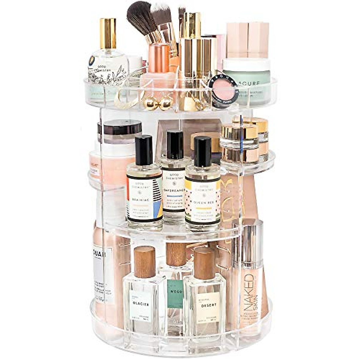 Rotating Makeup Organizer by Tranquil Abode | 360 Spinning Storage Display Case | Clear Acrylic Vanity & Bathroom Organizer for Skincare, Perfume, Cosmetic, Beauty, Make up and Essential Oil Products