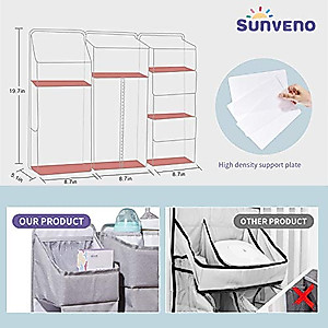 SUNVENO 3-in-1 Detachable Changing Table Diaper Organizer, Crib Hanging Diaper Organizer for Baby Essentials Storage, Grey