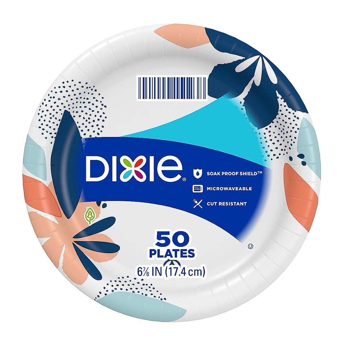 Dixie Everyday Paper Plates, 6 7/8", Dessert or Snack Size Printed Disposable Plates, 50 Count (Pack of 1