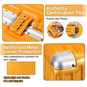 AnyZip Carry On Luggage Aluminium Frame Suitcase PC ABS Hard Shell TSA Lock No Zipper 20In Orange
