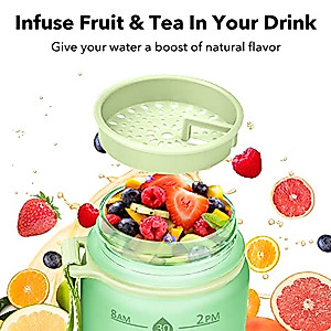 Alwager 32oz Motivational Water Bottles with Time Marker & Fruit Strainer, Single Color Water Bottle with Times to Drink, Leakproof & BPA Free, Reusable Plastic Bottle with Strap (No Straw)