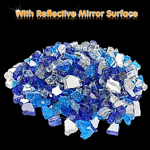 Grisun Fire Glass for Fire Pit, 1/2 Inch Mix 20 Pounds High Luster Reflective Tempered Glass Rocks for Natural or Propane Fireplace, Safe for Outdoors and Indoors Firepit Glass