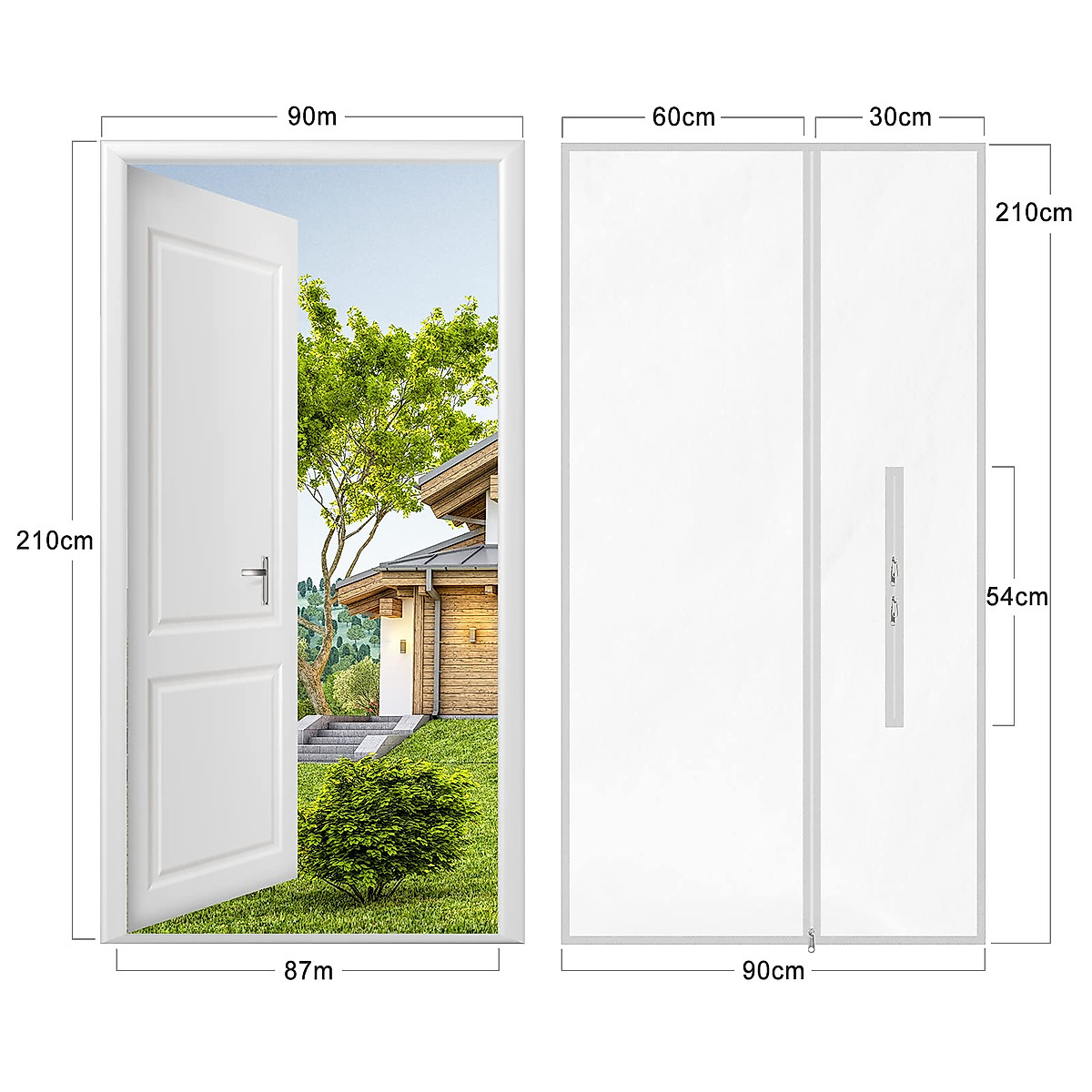 REDTRON 90 x 210CM Zipper Screen Door Seal for Portable Air Conditioner, Air Exchange Guards with Zipper for Tumble Dryers and Exhaust Dryers, AirLock for Attaching to Doors, No Need Drilling Holes