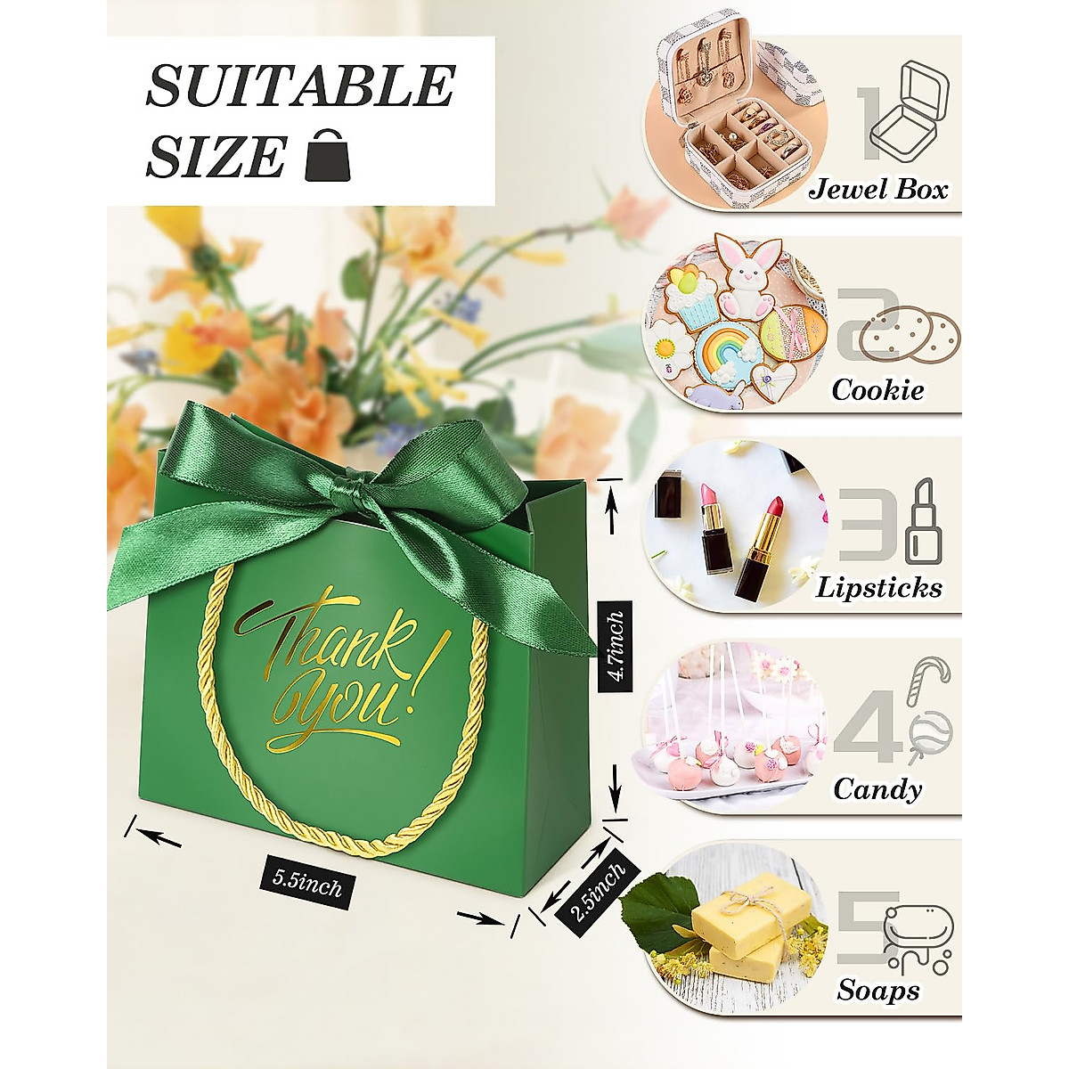 EQOREIIN 30 Pack Small Thank You Gift Bags with Handles 5.5 x 2.4 x 4.7 Inches Gift Bags with Bow Ribbon Party Favor Bags Paper Gift Bags Bulk for Baby Shower, Wedding, Party Favor, Birthday,