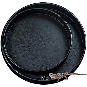 Fuongee Reptile Water Food Dish Bowl Turtle Feeder Tortoise Feeding Dish Container (M, Black)