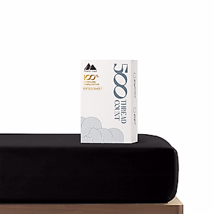 Mayfair Linen Twin XL Fitted Sheet Only - 100% Cotton 500 Thread Count 16" Deep Pocket Fitted Sheet Twin XL, Soft Cooling Sateen Weave Durable Bottom Sheet, Fits College Dorm Mattress, Teens - Black