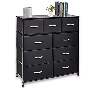 CERBIOR Wide Drawer Dresser Storage Organizer 9-Drawer 7-Drawer Closet Shelves, Sturdy Steel Frame Marbling Wood Top with Easy Pull Fabric Bins for Clothing, Blankets