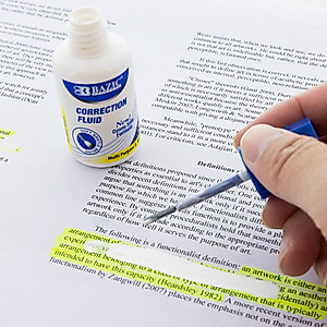 BAZIC Correction Fluid (0.7 oz / 20 ml), Soft Bristle Brush Applicator, Instant Corrections Pen White Out Wipe Out Liquid (2/Pack), 1-Pack