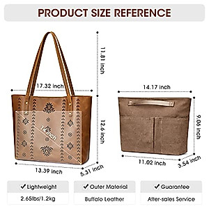 Kattee Women Genuine Leather Tote Bags Shoulder Purses Vintage Handbags Top Handle Work Bags Thick Full Grain (Light Brown)