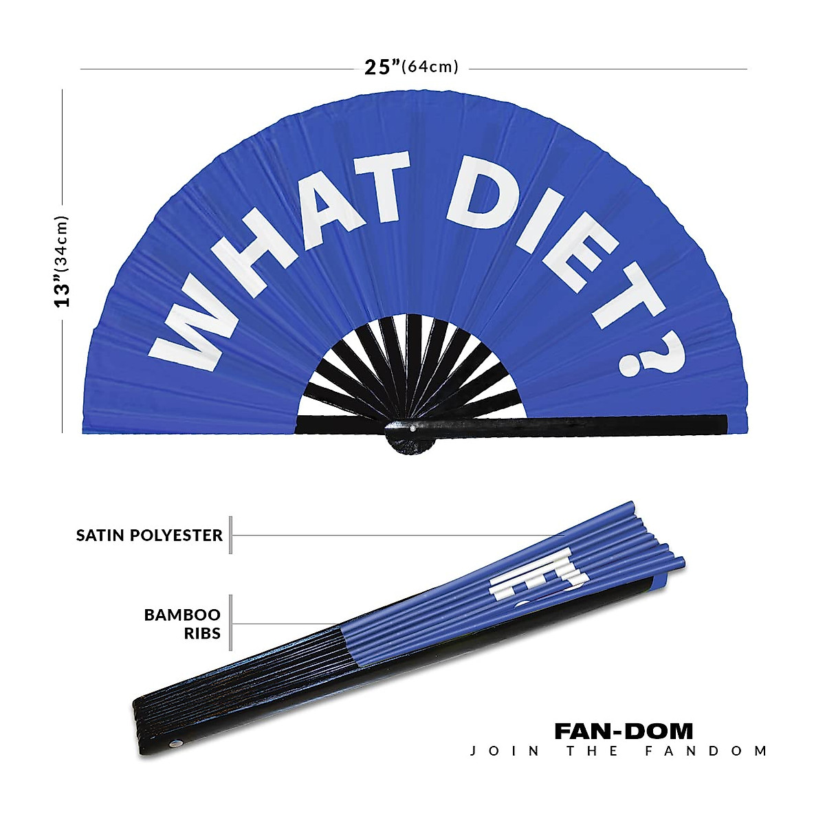What Diet? hand fan foldable bamboo circuit hand fan funny gag slang words expressions statement gifts Festival accessories Rave handheld Circuit event fan Clack fans (Blue)