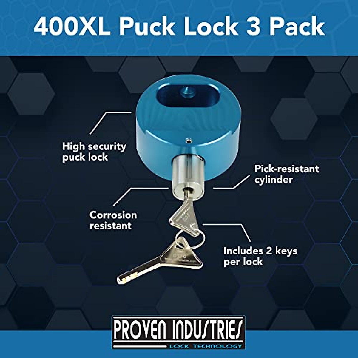 Proven Industries Model 400XL Puck-Lock Set, Made in The USA, Pack of 3, (Blue)