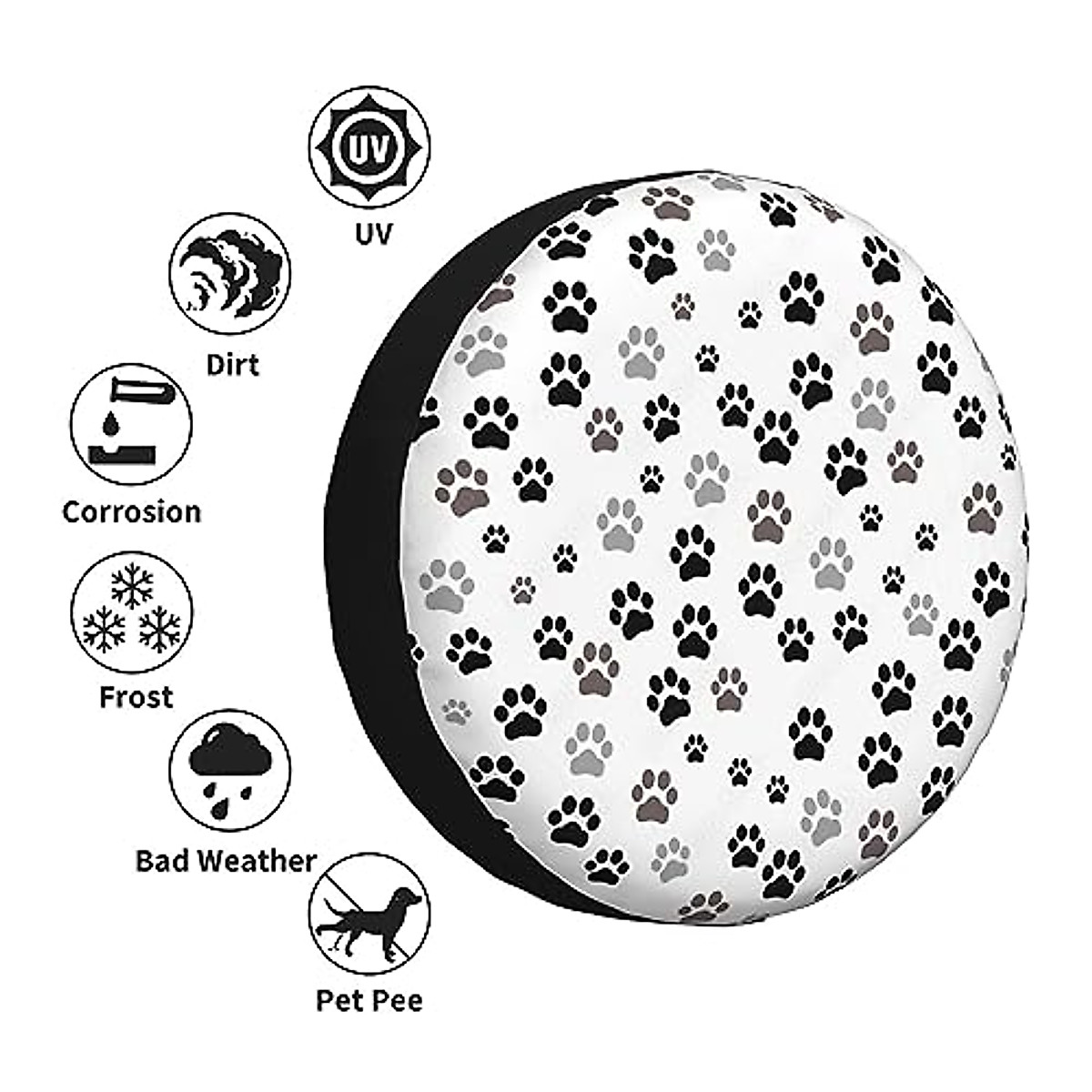 PASPRT Dog Footprints 3D Printing Spare Tire Covers Waterproof Universal Wheel Cover Dust-Proof Tire Cover Fit for Trailer Rv SUV 14-17 Inch