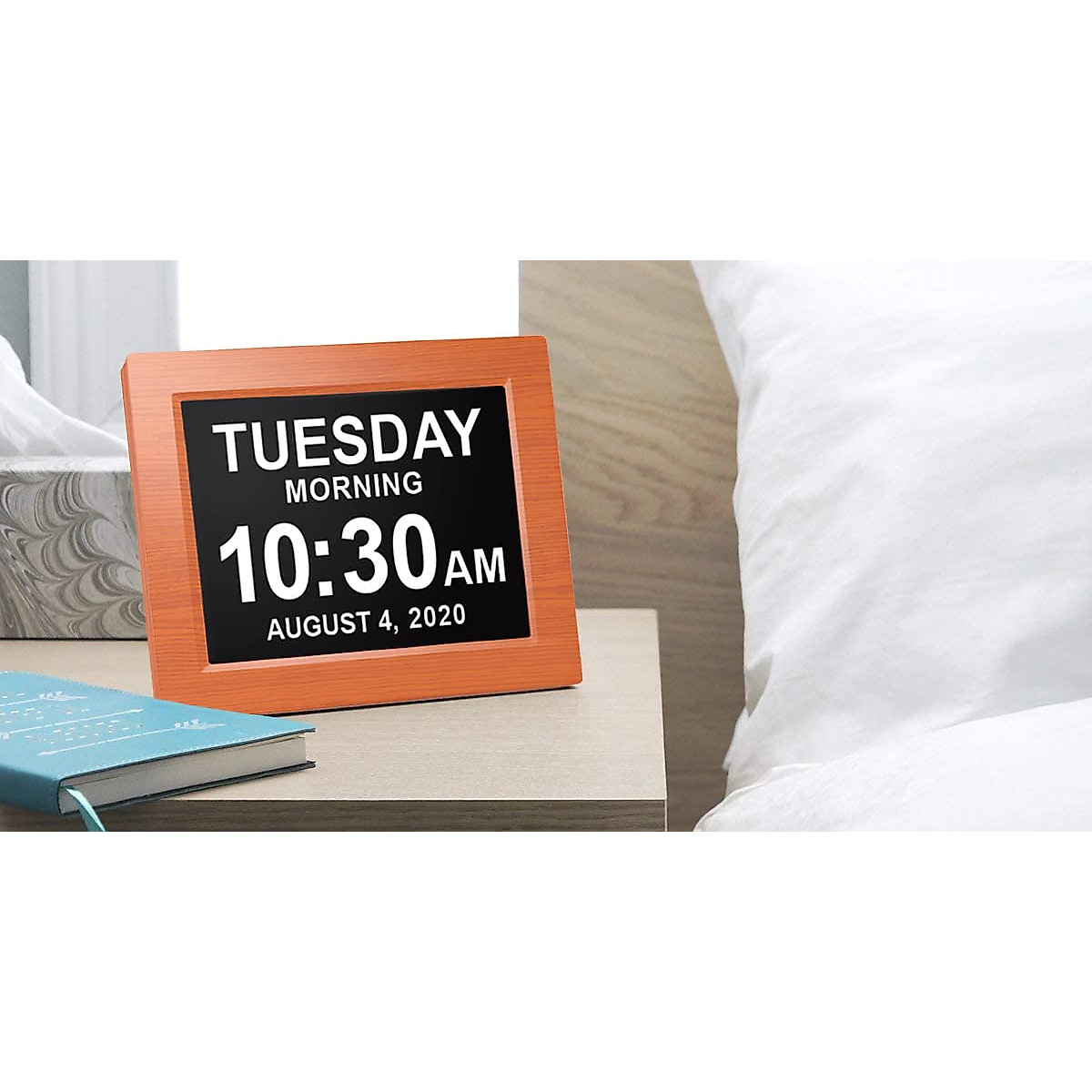 【New 2024】American Lifetime Dementia Clock Large Digital Clock for Seniors, Digital Clock Large Display with custom Alarms Clock with Day & Date for Elderly Large Number Digital Clock Brown Wood Color