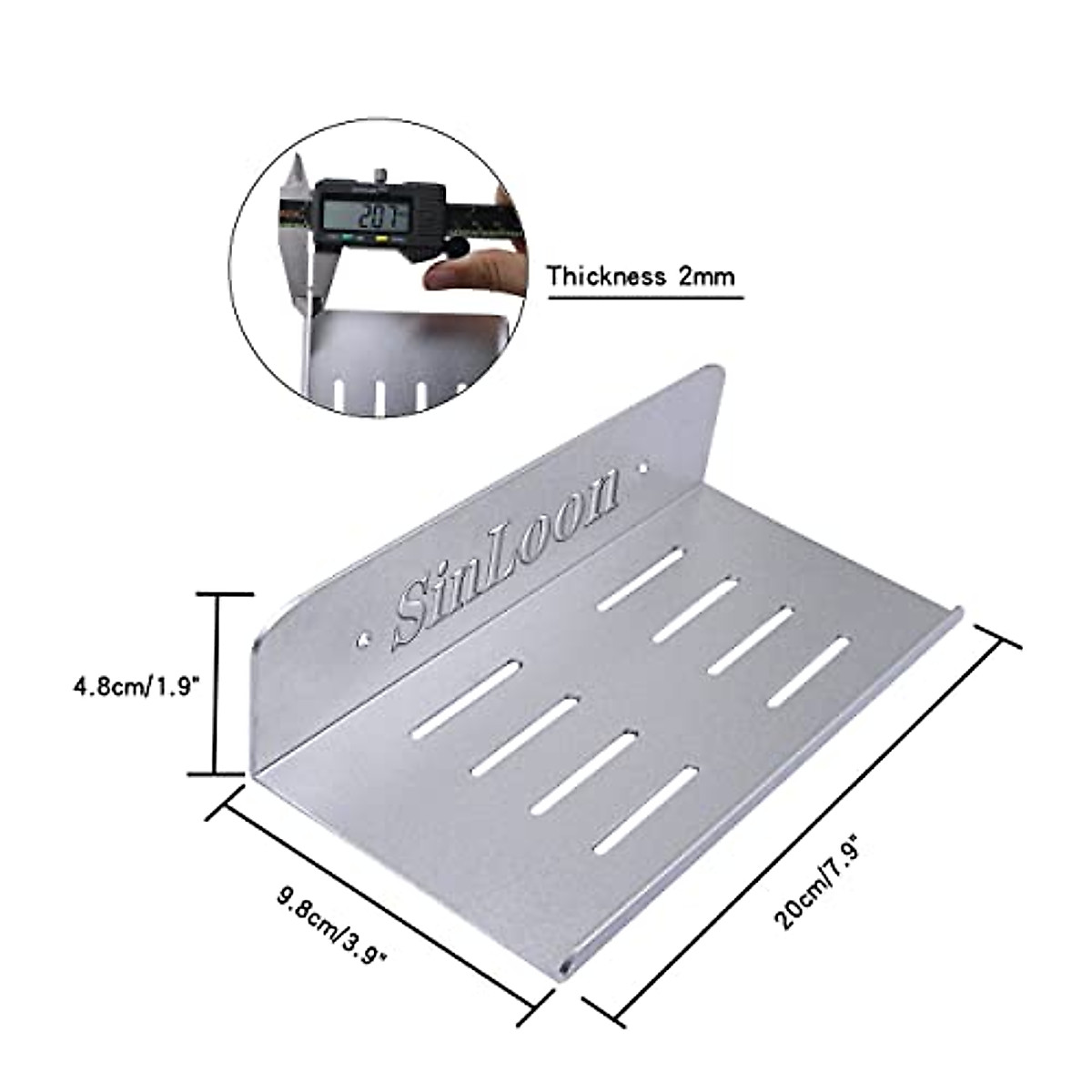 SinLoon 7.8 Inch Small Shelf in Flat Satin Aluminum Bathroom Shelf Wall Mount for Small Speaker Smartphone, Tablet, Toiletries (Silver)