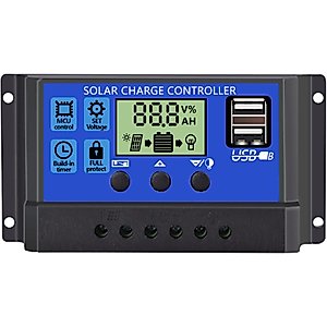 12V/ 24V Auto Solar Charge Controller Photovoltaic Panel Regulator with Adjustable LCD Display Dual USB Port Timer Setting PWM Auto Parameter (30 A)