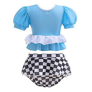 NEWEPIE Alice in Wonderland Princess Two-Piece Tankini Swimsuit for Girls Swimwear Surf Beach Summer Swimming Bikini Set 5-6T