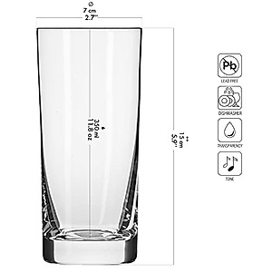 Krosno Tall Water Juice Drinking Highball Glasses | Set of 6 | 11.8 oz | Blended Collection | Perfect for Home Restaurants and Parties | Dishwasher Safe | Gift Idea | Made in Europe