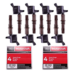 MAS Ignition Coils DG521 and Motorcraft SP-509 Spark Plugs compatible with Ford Expedition F-150 Super Duty F-250 F-350 F-450 F-550 F-350 F53 4.6L 5.4L 6.8L C1659 DG521 8L3Z-12029-A