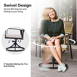 LAUSAINT HOME 7 Pieces Patio Dining Set, Outdoor Furniture Set of 6 Swivel Chairs with Soft Cushion and Iron Slats Table Top with Umbrella Hole, Conversation Set for Backyard