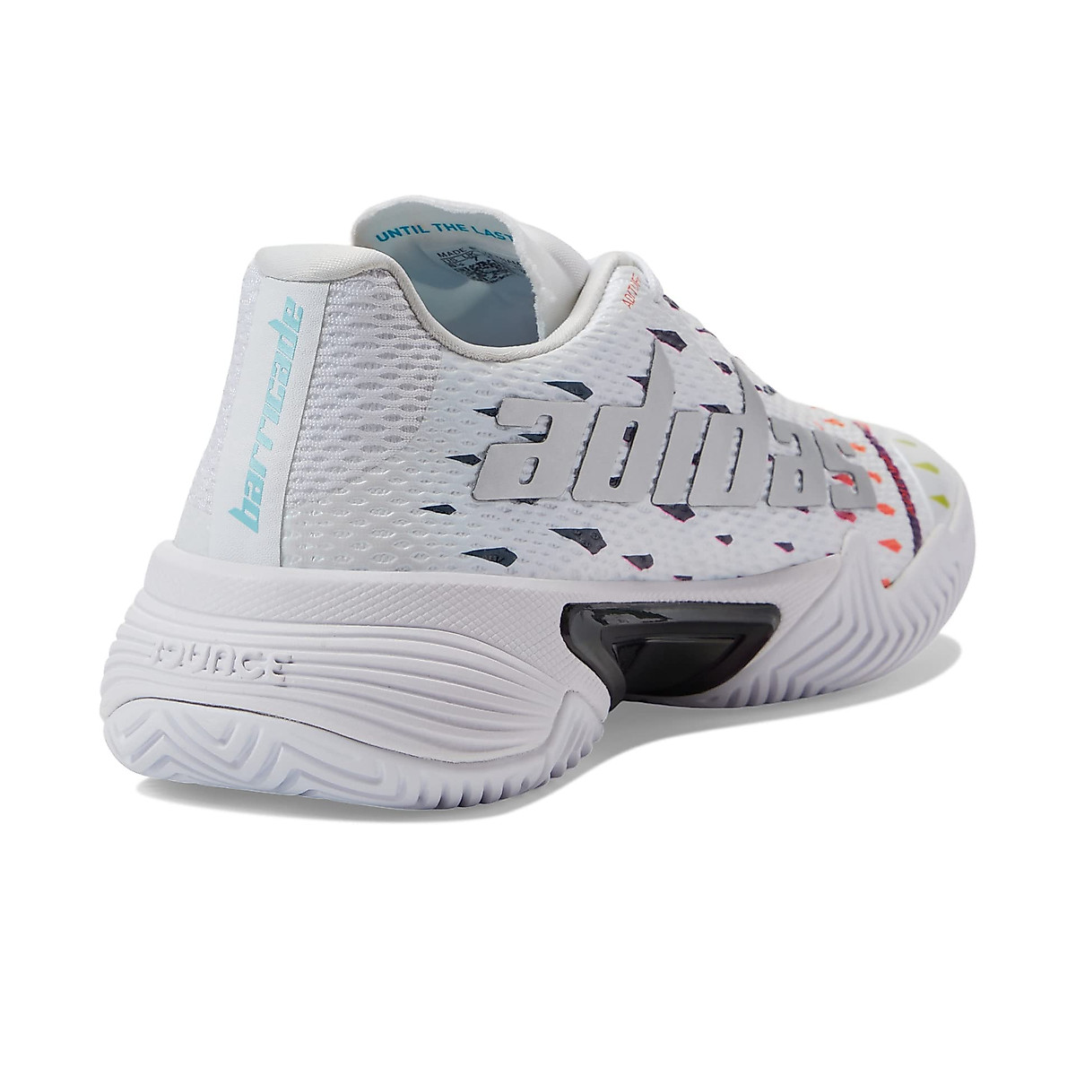 adidas Women's Barricade Tennis Shoe, White/Silver Metallic/Bright Cyan, 8