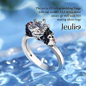 Jeulia 2.5 ct Sterling Silver Engagement Ring Hug Me Garnet Red Stone Round Cut Heart Diamond band CZ Solitaire Anniversary Promise Valentine Birthday for Women Girls with Gift Box (Penguin, 7)
