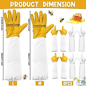Amyhill 4 Pairs Beekeeping Gloves Thick Goatskin Leather Beekeeper's Gloves with Long Canvas Sleeves and Elastic Cuff (Medium, Large)