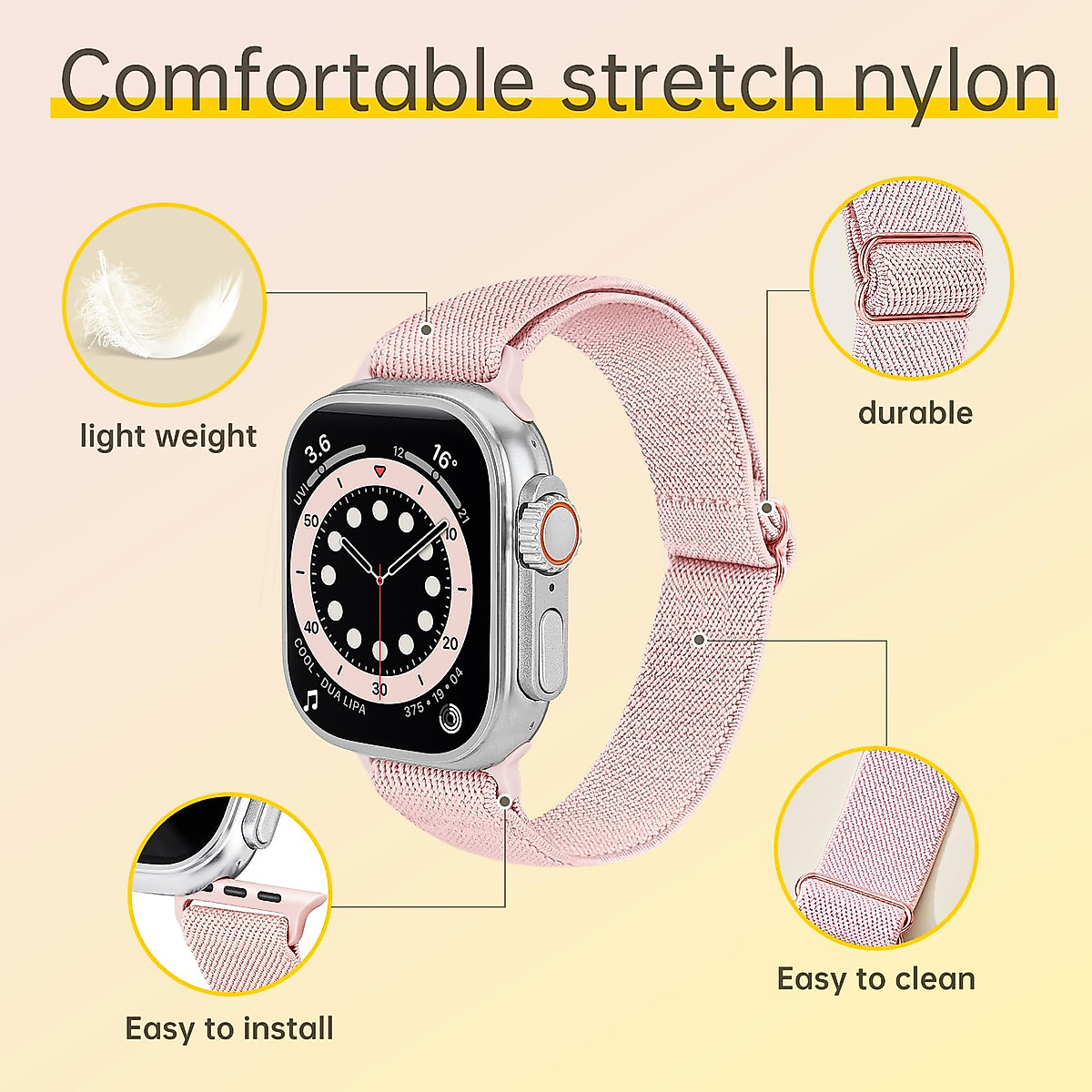 Ron json Nylon Watch Band Compatible with Apple Watch Band 38mm 40mm 41mm 42mm 44mm 45mm 49mm, iWatch Series 9/8/7/6/5/4/3/2/1/SE/Ultra/Ultra 2, Women Men