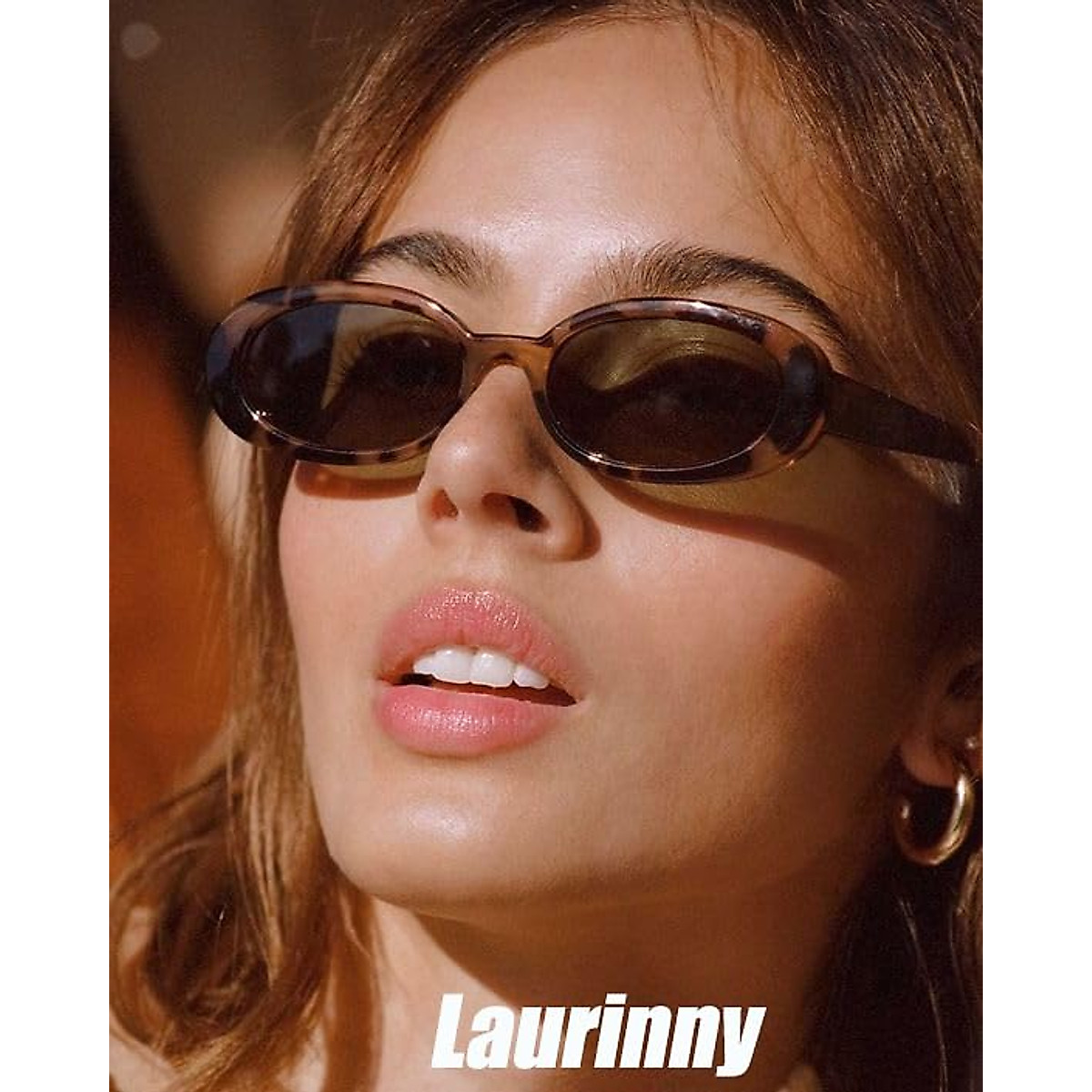 Laurinny Oval Sunglasses for Women Men Trendy 90s Retro Small Oval Sunglasses Tiny Skinny Glasses
