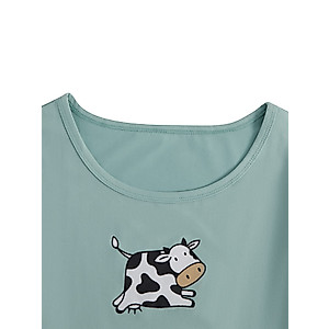 SweatyRocks Women's Cute Graphic Print Short Sleeve Crop Top with Shorts Pajama Set Blue Black Cow M