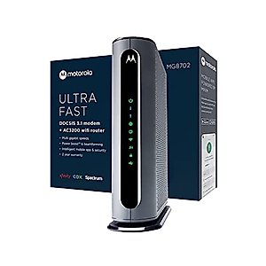 Motorola MG8702 | DOCSIS 3.1 Cable Modem + Wi-Fi Router (High Speed Combo) with Intelligent Power Boost | AC3200 Wi-Fi Speed | Approved for Comcast Xfinity, Cox, and Charter Spectrum