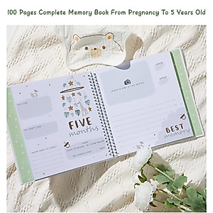 Complete 100 Pages First 5 Years Baby Memory Book and Baby Milestone Book, Easy to Fill Baby Journal From Pregnancy to 5 Years, Hardcover Baby Album and Memory Book, 9.3” x 9.3”