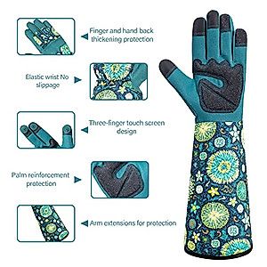 HODUP Gardening Gloves for Women,Long Floral Print Garden Rose Cactus Pruning Thorn-Proof Breathable Work Gloves with Touch Screen (Medium, Dandelions)