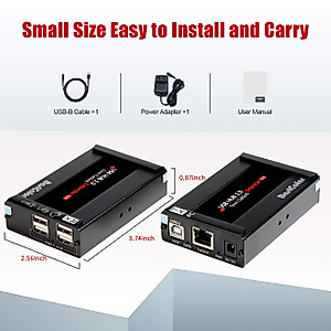 Basicolor USB Extender 262ft(80m) Kit with 4 USB 2.0 Hub, USB Over Ethernet Cat5e/6/7 Extension, USB RJ45 Extender Support All Operating System, Plug&Play, Two Web Cameras Work Synchronously.