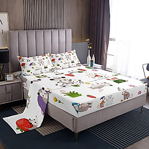 Feelyou Opossum Bed Sheet Set Full Size Kids Possum Gifts Bed Sheets with Deep Pocket Fitted Sheet for Boys Girls Possums Decor Sheets Cartoon Possum Stuffed Animal Bed Set Room Decor