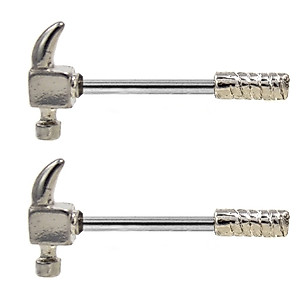 Pair of Hammer Tool Surgical Steel Nipple bar Rings - 14g
