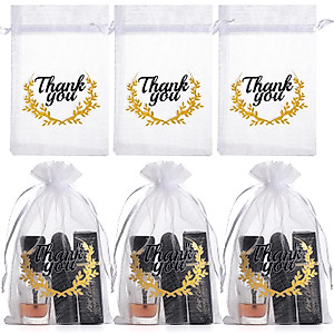 Hopttreely Small Thank You Bags Sheer Organza Bags, 100Pcs Wedding Favor Bags with Drawstring, 4X6 Jewelry Gift Bags for Party, Jewelry, Christmas, Festival, Makeup Mesh Favor Bags (White)
