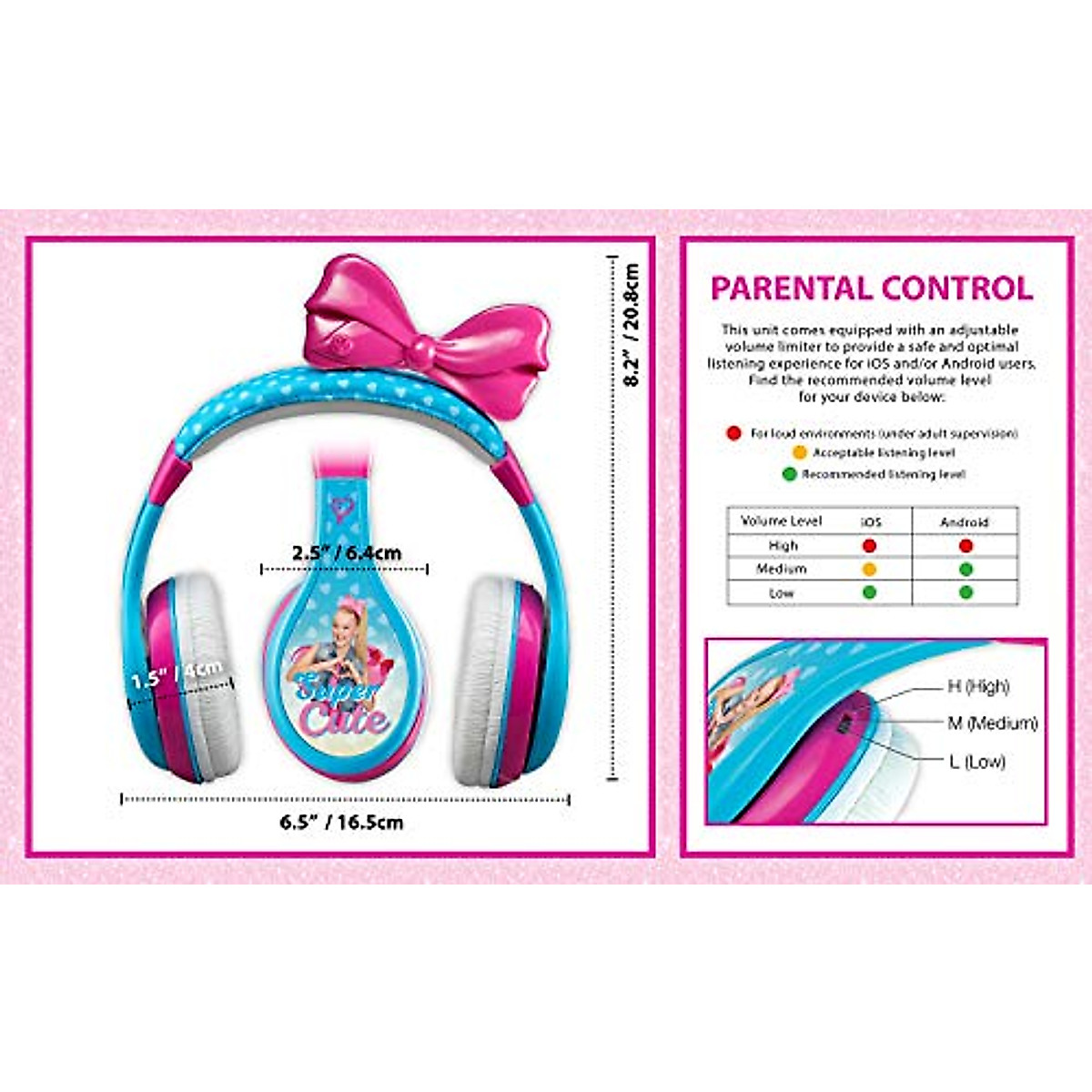 eKids JoJo Siwa Headphones for Kids, Volume Limited Headphones with Parental Controls, Childrens Headphones for School, Home, Travel, Designed for Fans of JoJo Siwa Gifts for Girls